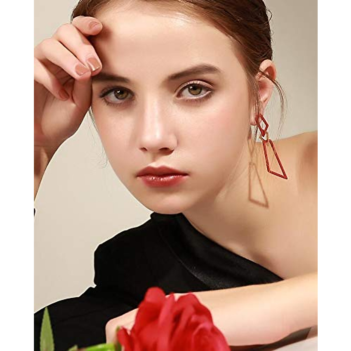 Chargances Bohemia Fashion Women Red Earrings Geometric Drop Earring Elegant and Simple Earrings Jewelry for Women