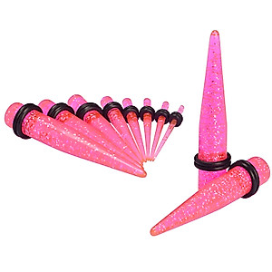 Oyaface 54PC Gauges Kit Ear Stretching 14G-00G Acrylic Spiral Tapers Plugs Body Piercing Set Pink
