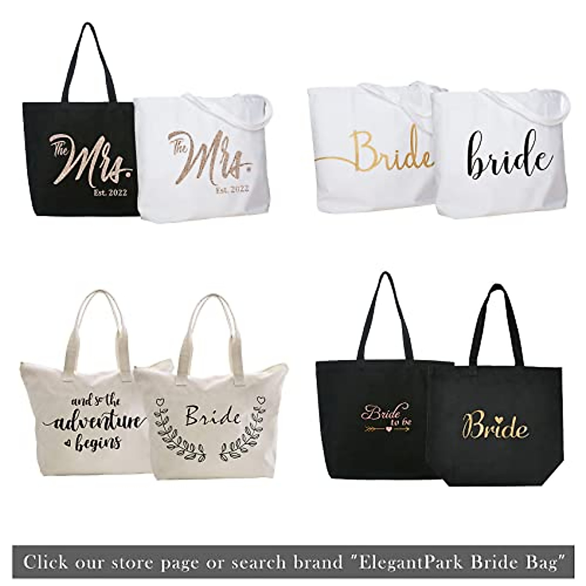 ELEGANTPARK Bridal Shower Gifts for Bride Bag Bride Gifts Wedding Gift for Bride Tote Bag Jumbo Shoulder Bag with Pocket Gold Glitter White 100% Cotton