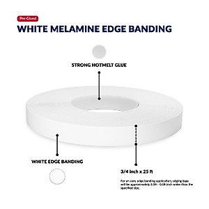 White Melamine Edge Banding 3/4 inch x 25 feet Iron On Adhesive Edging Cabinet Repair Laminate Shelf Table Plywood Mdf Board Formica Countertop Furniture Pre Glued Flexible Strip Wood Veneer Tape Trim