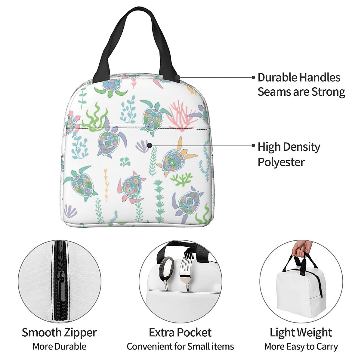 Ucsaxue Cute Sea Turtle Lunch Box Reusable Lunch Bag Work Bento Cooler Reusable Tote Picnic Boxes Insulated Container For Women Men Home School Office Outdoor Use