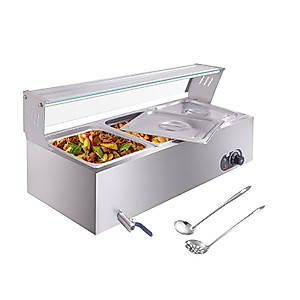 Fashionwu Commercial Grade Stainless Steel Food Warmer, Countertop Steam Table Food Warmer with Tempered Glass Shade Temperature Control for Parties, Catering, Restaurants, 3 x 12QT