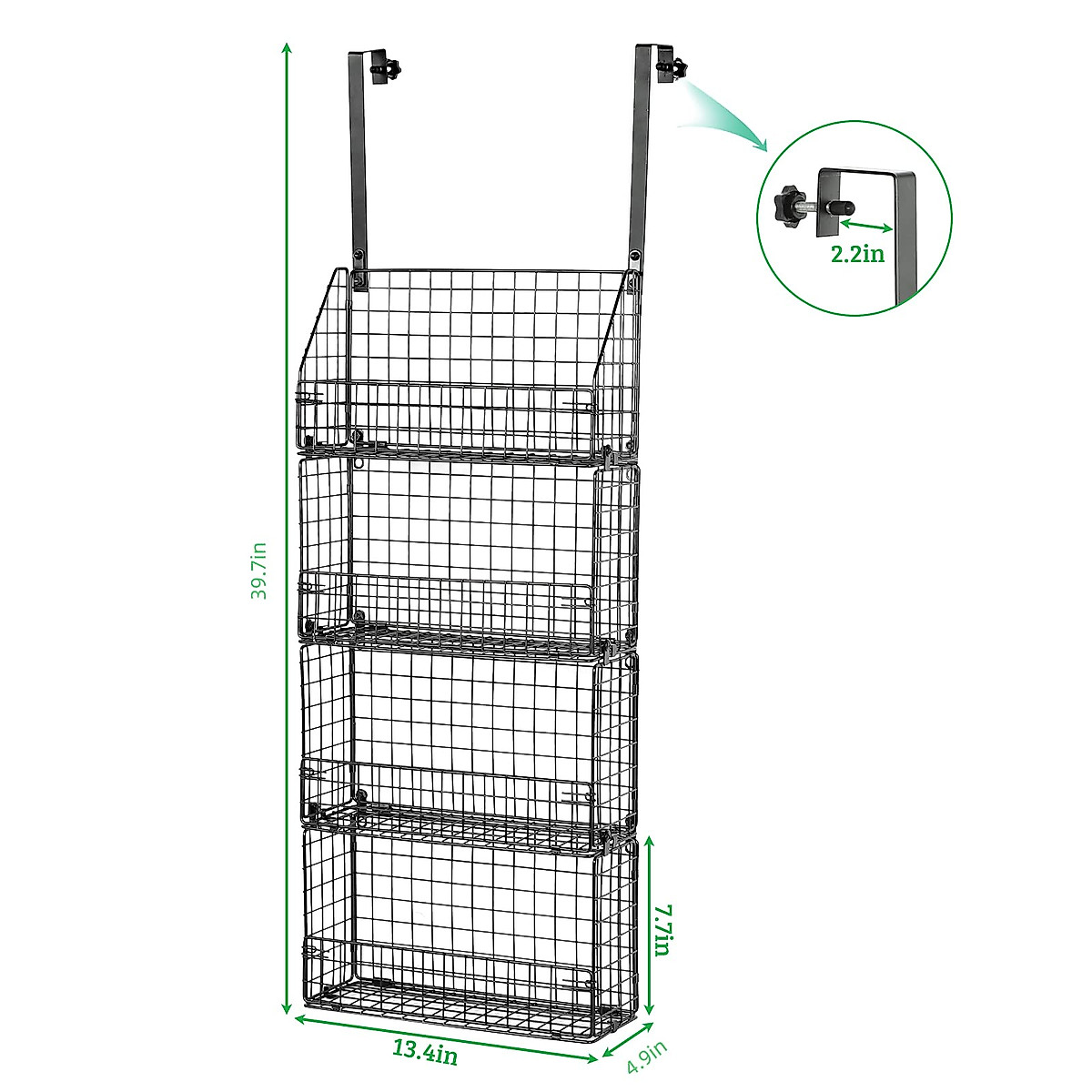 X-cosrack Over The Door Organizer - 4-Tier Pantry Door Organizer Hanging Storage Rack & Detachable And Foldable Metal Seasoning Spice Cabinet Door Storage Wall Basket With Hooks For Bathroom Kitchen