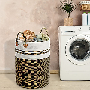 Tall Laundry Basket, Extra Large Rope Basket Large Storage Basket Modern Decorative Woven Basket for Living Room,Storage Baskets for Toys Throws Pillows and Towels 22"x16" Black