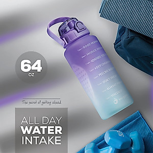 YOU GOT THIS LIVING Motivational Water Bottle with Time Marker,Half Gallon Water bottle with Straw 64 oz/2.2L Gym Water Bottle, Achieve All-Day Hydration SpillProof, BPA FREE