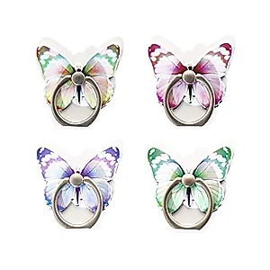 4 Pack Cute Butterfly Cellphone Stand Set, Butterfly Cell Phone Ring Holder, 360°Rotation Phone Ring Grip Compatible with All Smartphones Tablet(Pink, Yellow, Purple, Green)