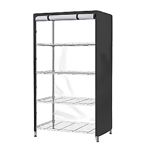 Wire Shelf Cover, 210D Heavy Duty Waterproof Dustproof Storge Shelving Unit Cover 36x18x72 Inch Outdoor Wire Rack Cover with Zip and Hook for Wire Shelving, Black Cover only