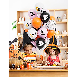 Halloween Balloons,12 Inch Pink Halloween Balloons,Pink Black Orange Balloons,Hey Boo Balloons with Cute Ghost,Wizard Hat,Bat Design for Halloween Party Decorations,Birthday,Baby Shower-50Pcs