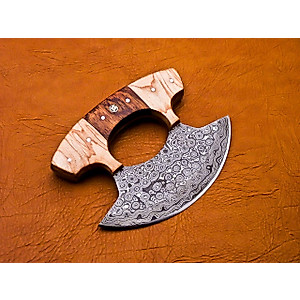 Handmade Damascus Chef Kitchen Ulu Knife Making Custom 100% Handmade Damascus Steel Handle Koa Wood with Leather Sheath B41