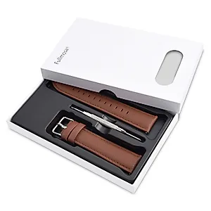 Fullmosa 20mm Leather Watch Band Compatible with Samsung Galaxy Watch 7 6 5 4 40mm 44mm Band, Galaxy 5 Pro 45mm, 6 Classic 47mm 43mm, 4 Classic 46mm 42mm, Active 2,Brown+Silver Buckle