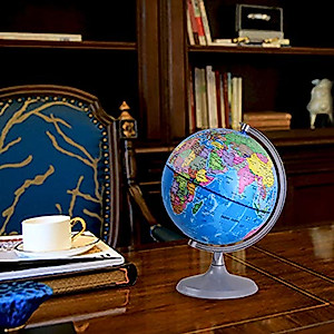 woodlev 8 inch Illuminated Globe, Stand-Educational Geographic Globe, Built in LED Night Light with World Locations and Constellation View