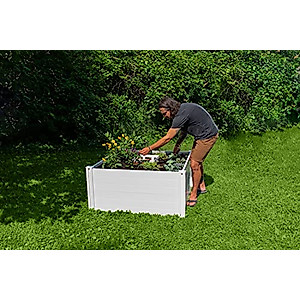 Vita Classic 4 Foot x 4 Foot x 22 inch Keyhole Garden Bed with Composting Basket, White, PVC, BPA and Pthalate Free, VT17101