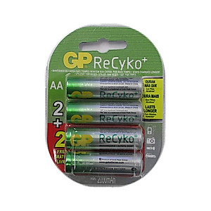 GP Recyko AA NiMH Pre-Charged Rechargable 1.2v 2100mAh 2 Batteries + 2 Free Total of 4 Batteries