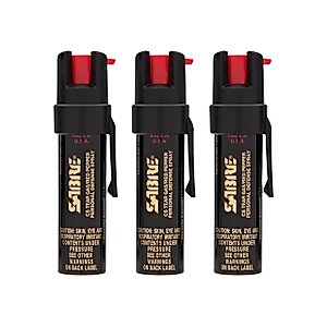 SABRE Advanced Pepper Spray, 3-in-1 Formula Contains Maximum Strength Pepper Spray, CS Military Tear Gas and UV Marking Dye, Compact Belt Clip for Easy Carry and Fast Access, 35 Bursts, 0.67 fl oz
