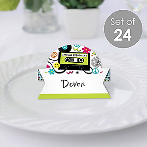 Big Dot of Happiness Through the Decades - 50s, 60s, 70s, 80s, and 90s Party Tent Buffet Card - Table Setting Name Place Cards - Set of 24