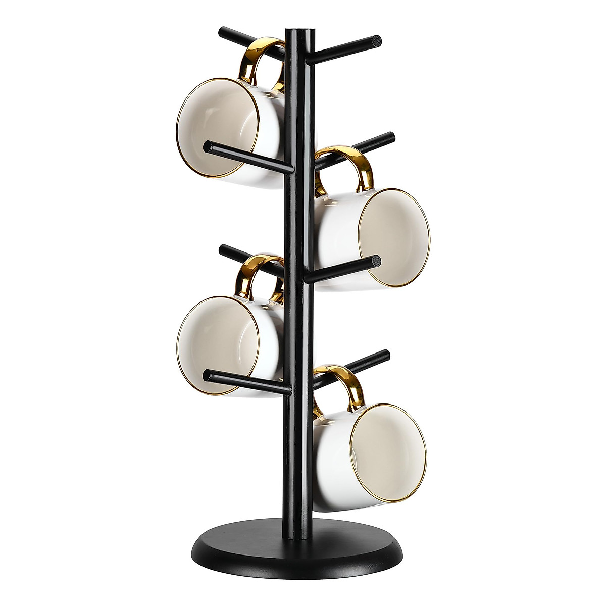 Lorbro Coffee Mug Tree with 8 Hooks, Mug Tree Stand, Bamboo Coffee Cup Holder, Countertop Mug Tree, Mug Stand Kitchen Organizer, Cafe Accessories Decor & Kitchen Organizer Storage Stand (Black)