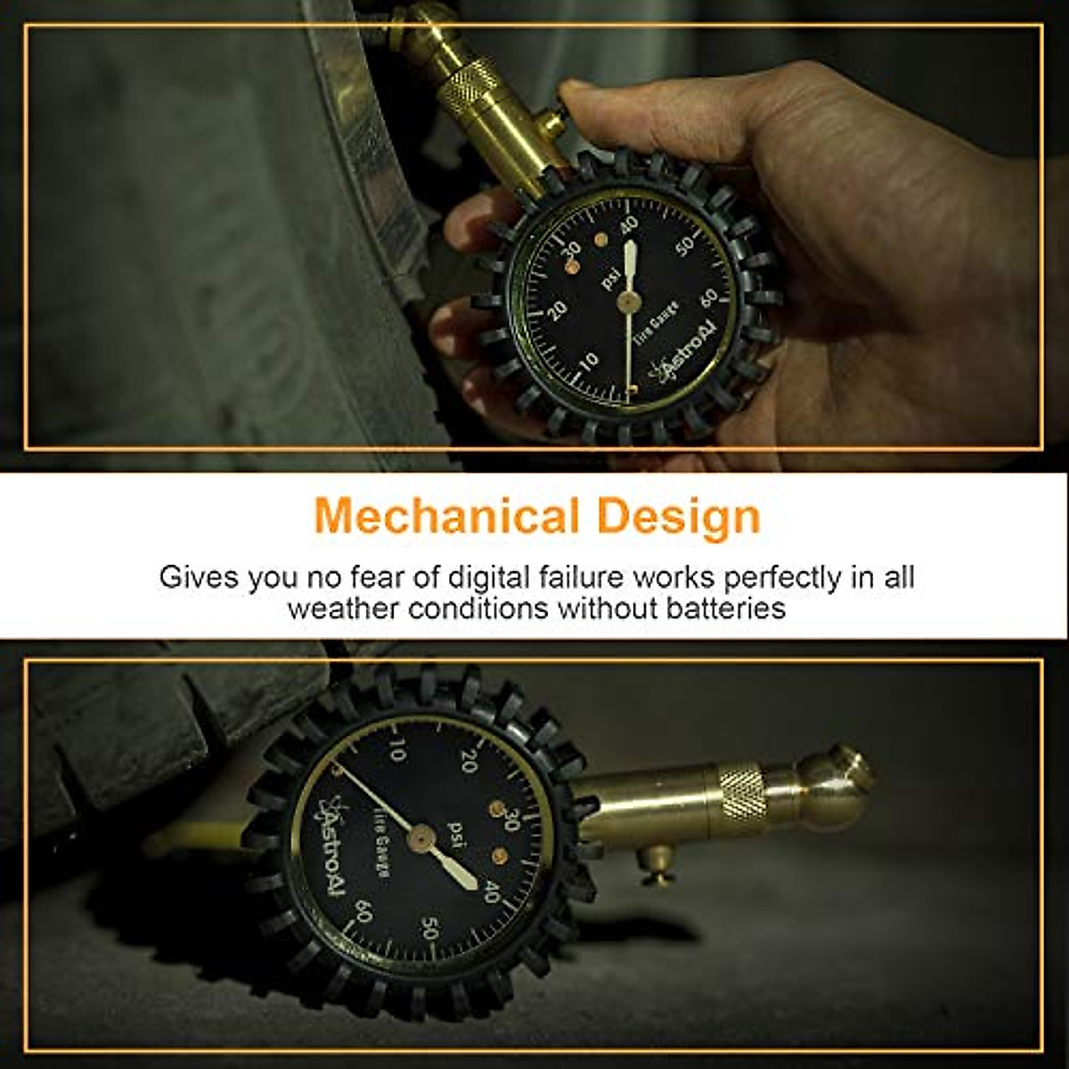 AstroAI Tire Pressure Gauge 60 PSI, Large 2" Easy Read Glow Dial Tire Gauge, Certified ANSI B40.1 Accurate, Compatabile for Bicycle, Car, SUV, Truck & Motorcycle