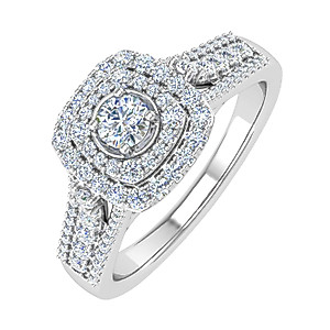 1/2 Carat Cushion Shape Halo Diamond Engagement Ring in 10K White Gold (Ring Size 5.75)