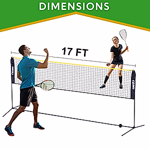 JOYIN Badminton Pickleball Net, 17 Ft Adjustable Portable Net for Junior Tennis, Kids Volleyball & Soccer Tennis, and Backyard Games - Easy Setup Sports Net with Poles (17 ft)