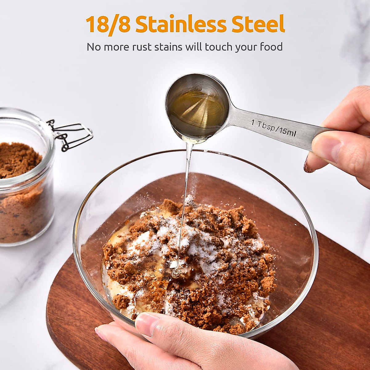 Measuring Spoons: U-Taste 18/8 Stainless Steel Set of 7 Piece: 1/8 tsp, 1/4 tsp, 1/2 tsp, 3/4 tsp, 1 tsp, 1/2 tbsp & 1 tbsp Dry and Liquid Ingredients