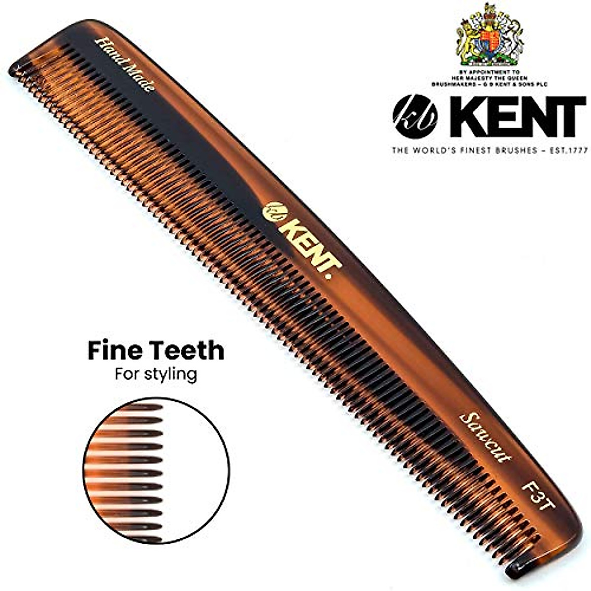Kent F3T Fine Tooth Comb for Hair Care/Parting Comb and Combs for Men and Combs for Women - Dandruff Hair Comb/Kent Mens Combs for Hair Fine Teeth Comb Hair Comb Fine/Men Comb Comb for Women