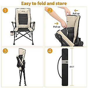 Realead Oversized Camping Chairs Heavy Duty Folding Chair Padded Support 400 LBS,Portable Outdoor Lawn Chairs with Cup Holder,Adjustable High Back Beach Camp Chair with Lumbar Back Support for Outside