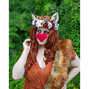 Vivivalue Deer Flower Crown Boho Flower Headband Hair Wreath Floral Headpiece Halo with Ribbon Wedding Party Festival Photos