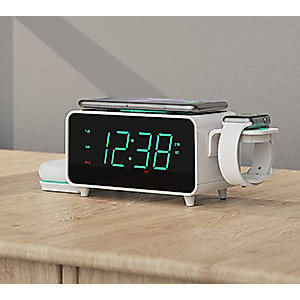 Emerson Radio Smartset Alarm Clock FM Radio with Wireless Charging, Bluetooth Speaker, Fast Charging for Airpods/iPhone, Foldable Stand, USB Charger, Adjustable LED Glow, ER100501, Black/Neon
