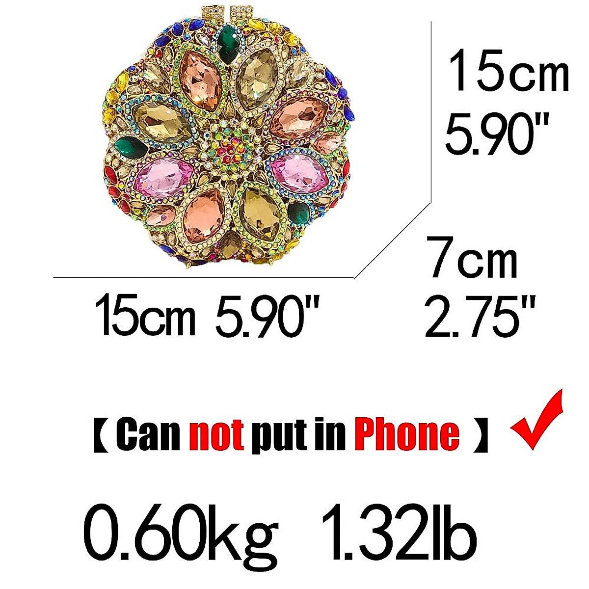 Boutique De FGG Elegant Round Crystal Clutch Evening Bags for Women Formal Party Handbags Bridal Wedding Purse (Gold,Mini)