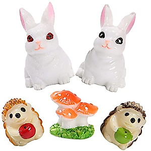 Gogogmee 5pcs Micro Landscape Rabbit Mini Resin Animals Resin Mushrooms Ornament Fairy Gardens Supplies Fairy Garden Accessory Spring Figurines Decor Desktop Rabbit Ornament Flowerpot Bunny
