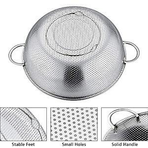 P&P CHEF Colander Set of 3, Stainless Steel Micro-Perforated Colanders Strainers for Draining Rinsing Washing, Ideal for Pasta Vegetables Fruits, Heavy Duty & Dishwasher Safe - 1/3/5 Quart