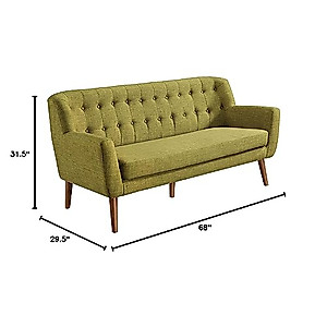 OSP Home Furnishings Mill Lane Mid-Century Modern Sofa with Button Tufted Design and Spring Cushion Support, Green Fabric
