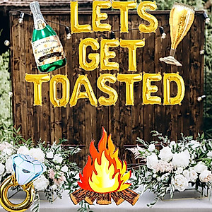 Camp Bachelorette Party Decorations Gold Let's Get Toasted Balloons Happy Camper/Weekend In The Woods/Lake Hiking/Mountain/Camping Themed Engagement Bridal Shower Party Supplies Decorations