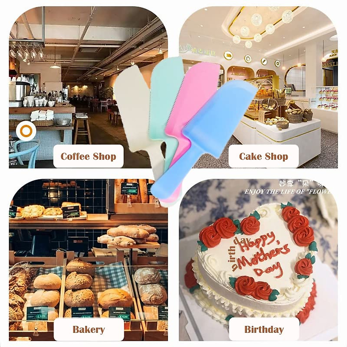 TorSor 20 Pack Disposable Cake Cutter Slicer Plastic Serrated Cutting Knife Server Spatula Knives Serving Utensils for Pie Pizza Pastry Dessert Bakery Bread Kitchen Wedding Birthday Party