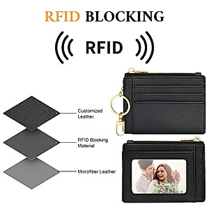 Sodsay Card Case Slim Front Pocket Wallet for Women Credit Card Holder with Keychain(CH Black)