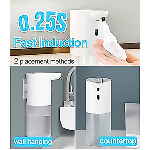Josnown Automatic Foaming Soap Dispenser - 4 Gear Foaming Adjustable, USB Rechargeable, IPX5, Wall Mounted Sticker Available - 13.5oz/400ML Touchless Hand & Dish Soap Dispenser for Bathroom Kitchen