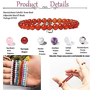 SONNYX 12Pcs Gemstone 6mm Semi Precious Round Beaded Bracelet Set For Women Men Healing Crystal Stretch Energy Stone Bead Bracelets Jewelry