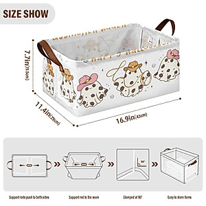 Exnundod Cute Cowboy Ghost Storage Bins Kawaii Halloween Stroage Basket with Metal Frames Collapsible Storage Bin with Handles Organizing Closet Blanket Toys, 1PC