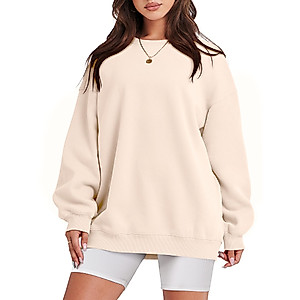 ANRABESS Sweatshirt for Women Oversized Crewneck Hoodies Fleece Casual Pullover Top Fall Fashion Outfits Clothes 2025 A1019 apricot Small