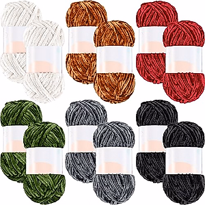 Xinnun 12 Skeins Plush Yarn, Thick Chenille Yarn, Soft Blanket Velvet Yarn for Knitting DIY Craft Total Length 1116 Yards, Fluffy Yarn for Crocheting Sweater Shawl Toy, 3.5 Oz/Skein (Simple Color)