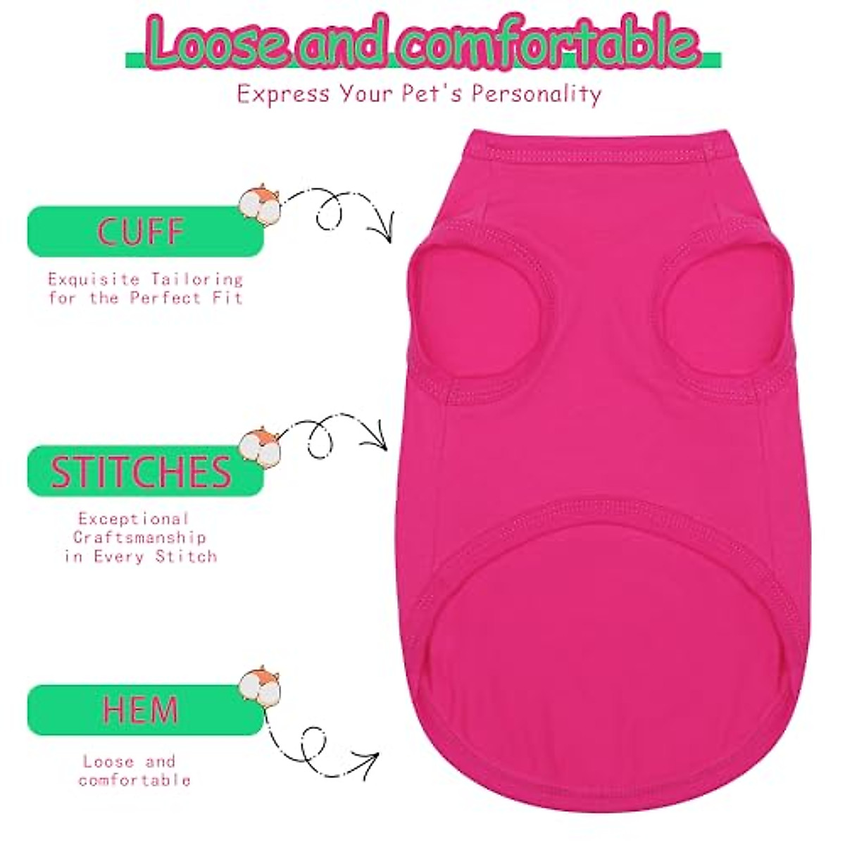 Paiaite Dog Clothes Fashionable Sleeveless Pet Vest: 'Little Miss Sassy' Printed Cotton Dog Shirt, Ideal for Small, Medium, and Large Breeds, Ensuring Comfort and Breathability Rose Red XS