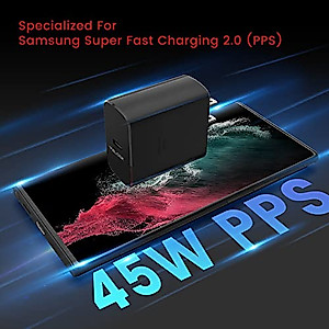 S23 S22 Ultra Charger, 45W USB-C Super Fast Charger Type C PPS/PD Wall Charging Block for Samsung Galaxy S23 Ultra/S23+/S22 Ultra/S22 Plus/S22/S21/S20 Ultra/Note 10+, Galaxy Tab 8(6.6ft Cable, Black)