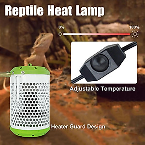 Magoog Ceramic Heat Lamp Bulb with Lampshade, Reptile Heat Lamp with Guard, Adjustable Heat Lamp from 0-100W, Reptile Heat Lamp for Bearded Dragon, Turtle, Snake, No Light Only Heat(Small)