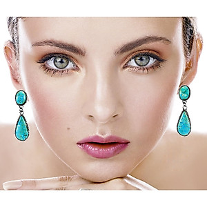 Turquoise Earrings Sterling Silver 925 Genuine Turquoise Jewelry (Select style) (Big & Bold)
