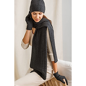 Fishers Finery Women's 100% Cashmere 3pc Cable Knit Set - Black Label Box (Heather Gray)