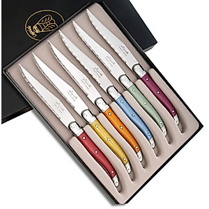 Set of 6 Laguiole steak knives ABS in assorted colors handles - Direct from France