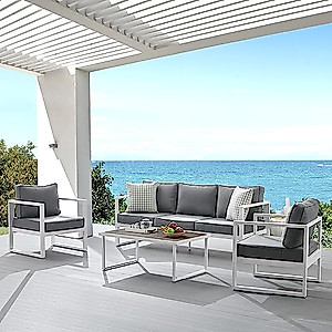 Mutaomay Outdoor Furniture, Aluminum Single Seat Patio Couch with Anti-Rust Coating, Modern Outdoor Furniture with Cushion, Outdoor Couch Patio Furniture for Apartments, Gardens, Patios, Deck (White)