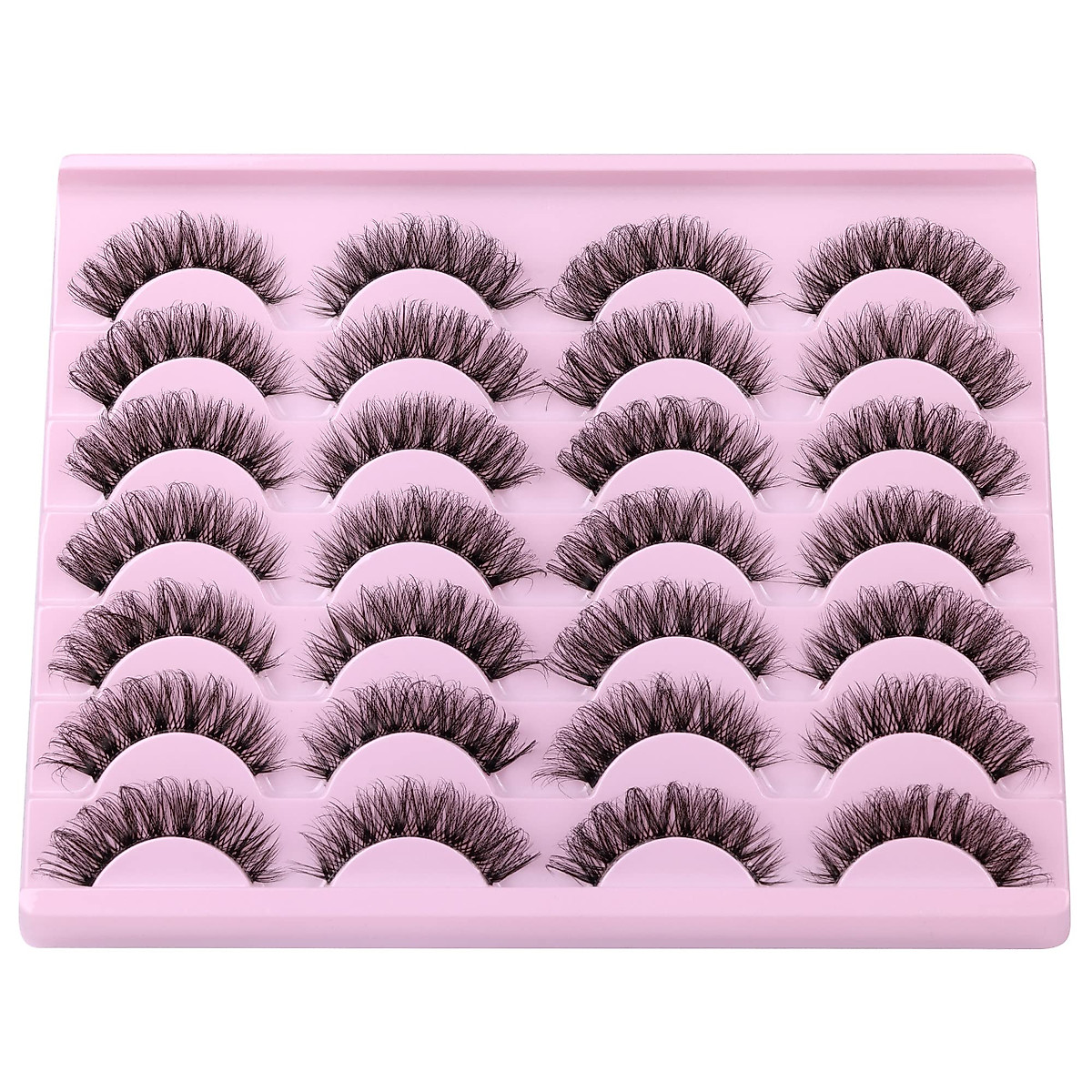 JIMIRE False Eyelashes with Clear Band Wispy Cat Eye Natural Russian Strip D Curl Lashes Faux Mink Cat Eye 15MM Wispy Fluffy Thin Lashes 14 Pairs Pack