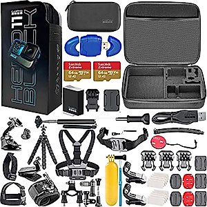 GoPro HERO11 (Hero 11) Black - Waterproof Action Camera with 5.3K HD Video, 27MP Photos, Live Streaming, Webcam + 2pc 64GB Memory Card, High Speed Card Reader + Hero 11 Action Bundle (59 Items)