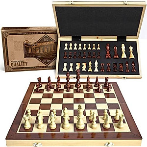 𝗡𝗘𝗪 𝗩𝗘𝗥𝗦𝗜𝗢𝗡 15" Magnetic Chess Board Set - Wooden Chess Board for Kids and Adults - Universal, Competition Ready - Hand Carved Travel Game Chess Pieces - Felted Board Storage, Vintage Chess